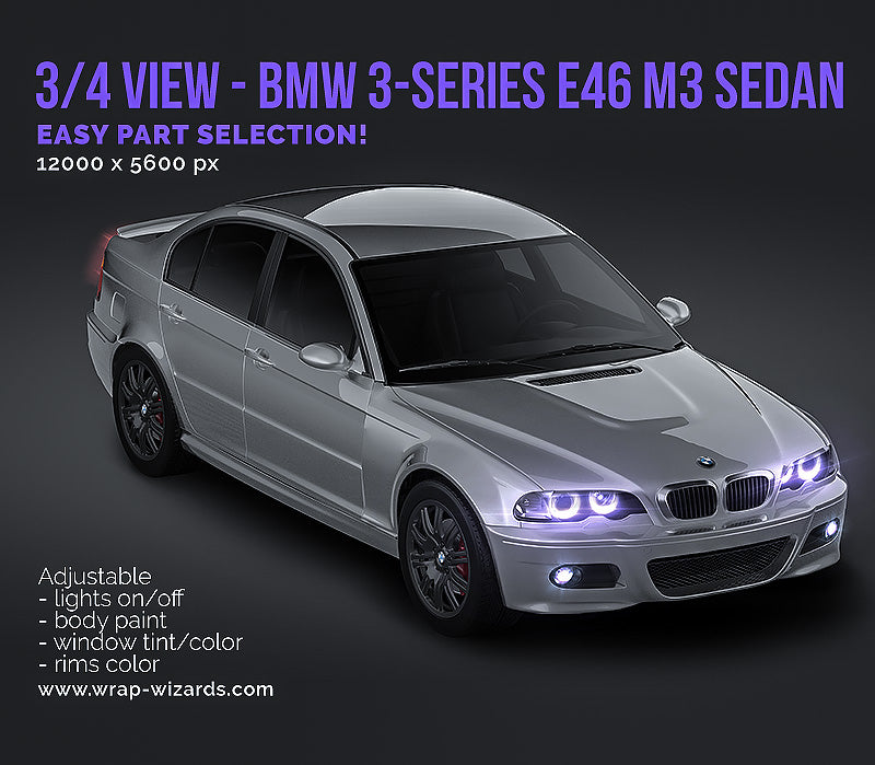 3/4 FRONT VIEW - BMW 3-series E46 M3 sedan glossy finish - all sides C ...