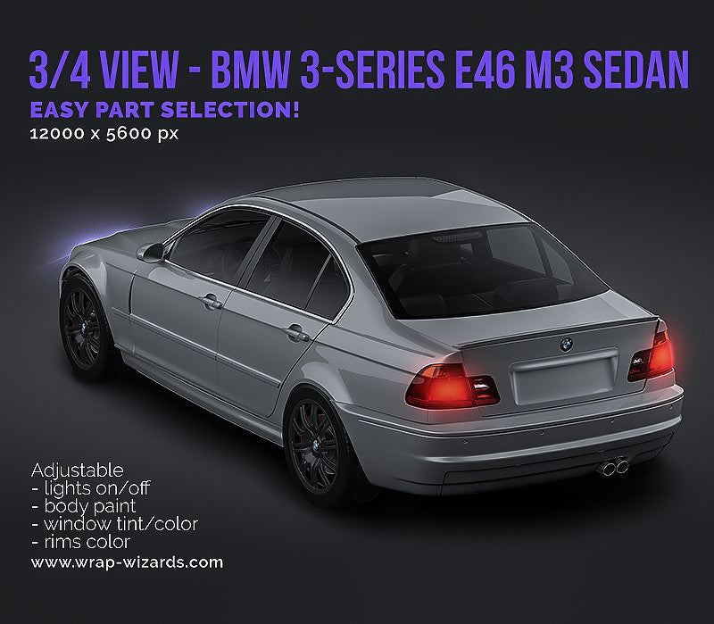 3/4 REAR VIEW - BMW 3-series E46 M3 sedan glossy finish - all sides Ca ...