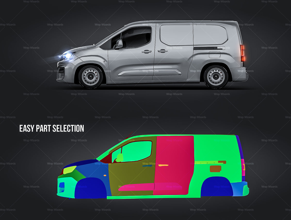 Peugeot Partner Crew Van LWB glossy finish - all sides Car Mockup Temp ...