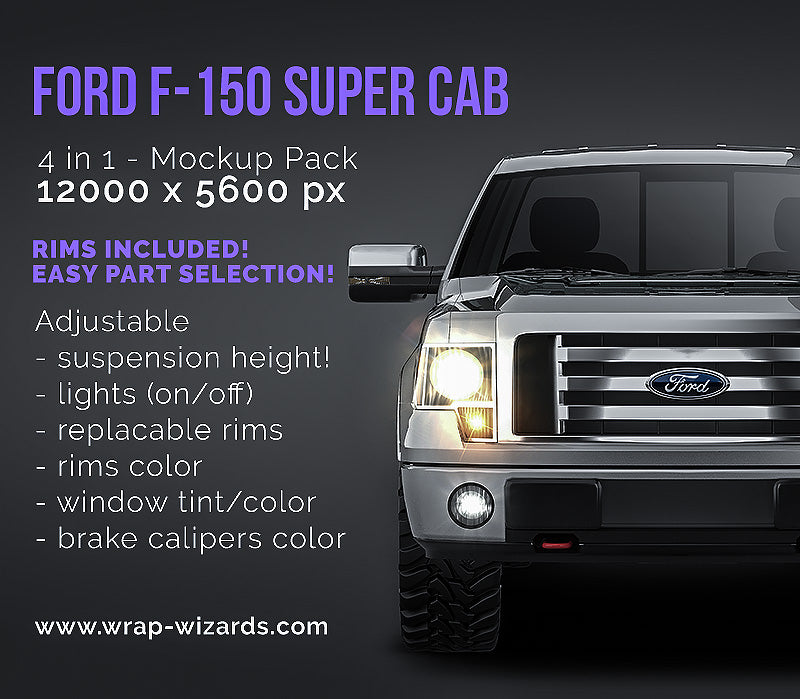 Ford F-150 Super Cab glossy finish - all sides Car Mockup Template.psd ...