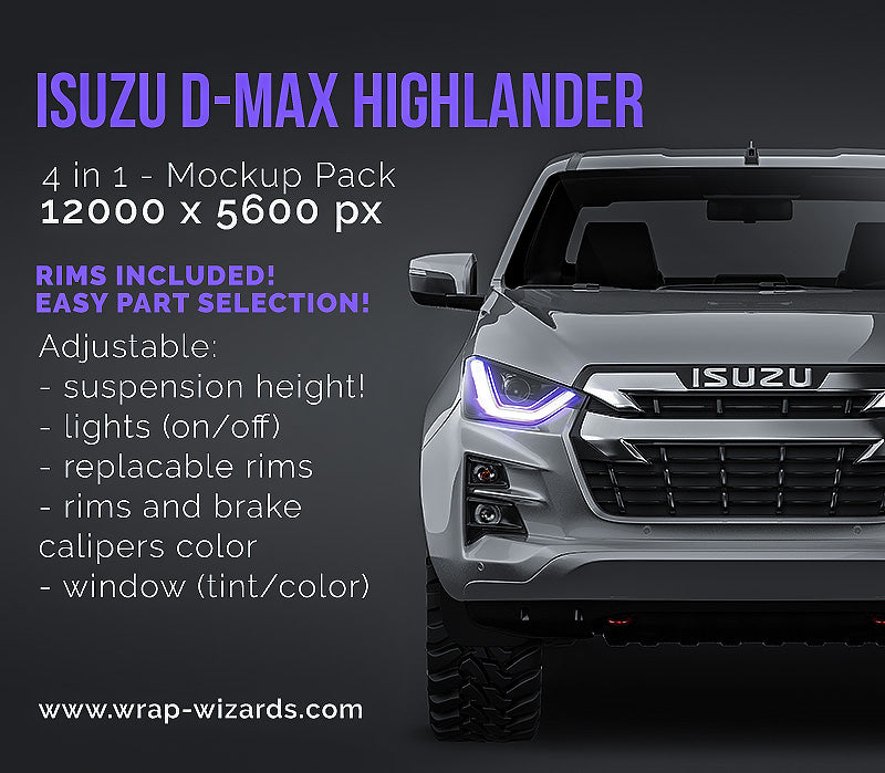 Isuzu D-Max Highlander double cab glossy finish - all sides Car Mockup ...