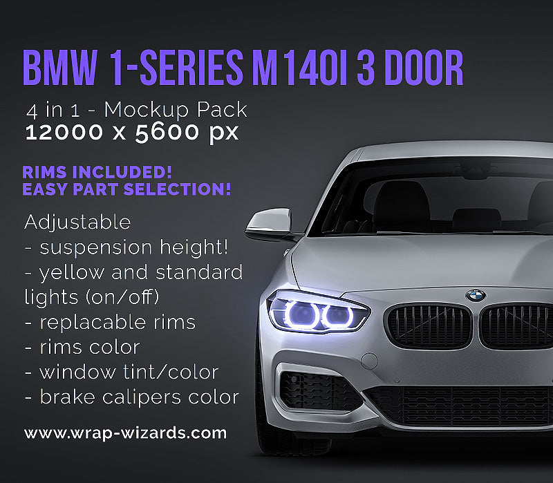 BMW 1-Series M140i F20 3-door satin matt finish - all sides Car Mockup ...