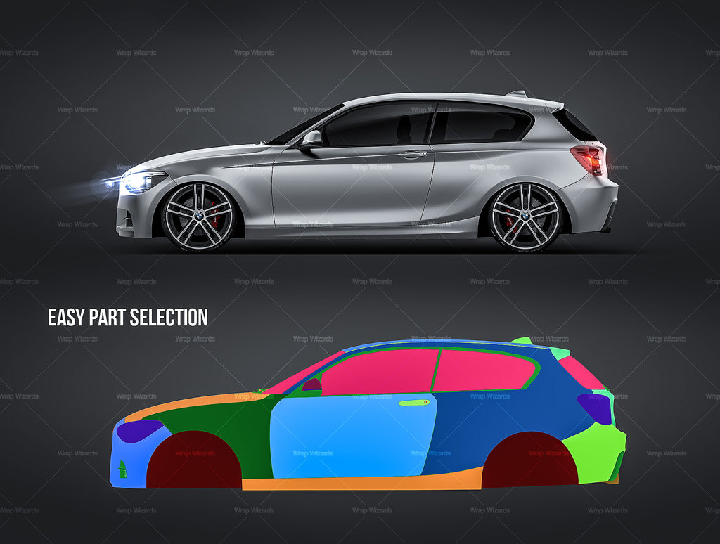 BMW 1-Series M140i F20 3-door satin matt finish - all sides Car Mockup ...