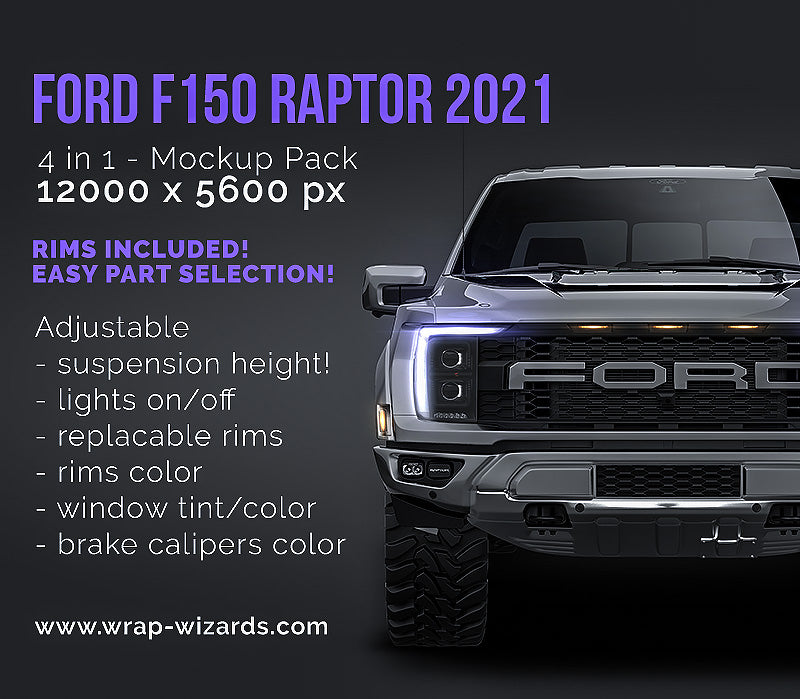 Ford F150 Raptor 2021 glossy finish - all sides Car Mockup Template.ps ...