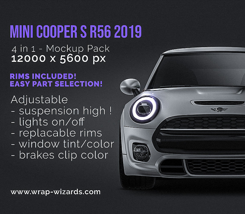 Mini Cooper S R56 2019 satin matt finish - all sides Car Mockup Templa ...